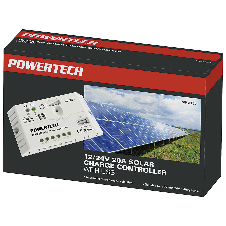 Solar Charge Controller - Powertech 12/24V 20A USB — Folders