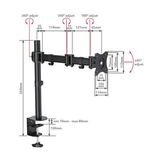 Omp Desk Mount Single Arm 13-27" Monitor Vesa75/100 Mount M7441 — Folders