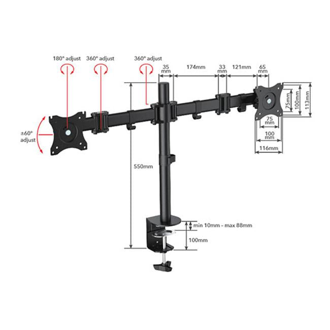 Omp Desk Mount Twin Arm 13-27" Monitor Vesa75/100 Mount M7442 — Folders