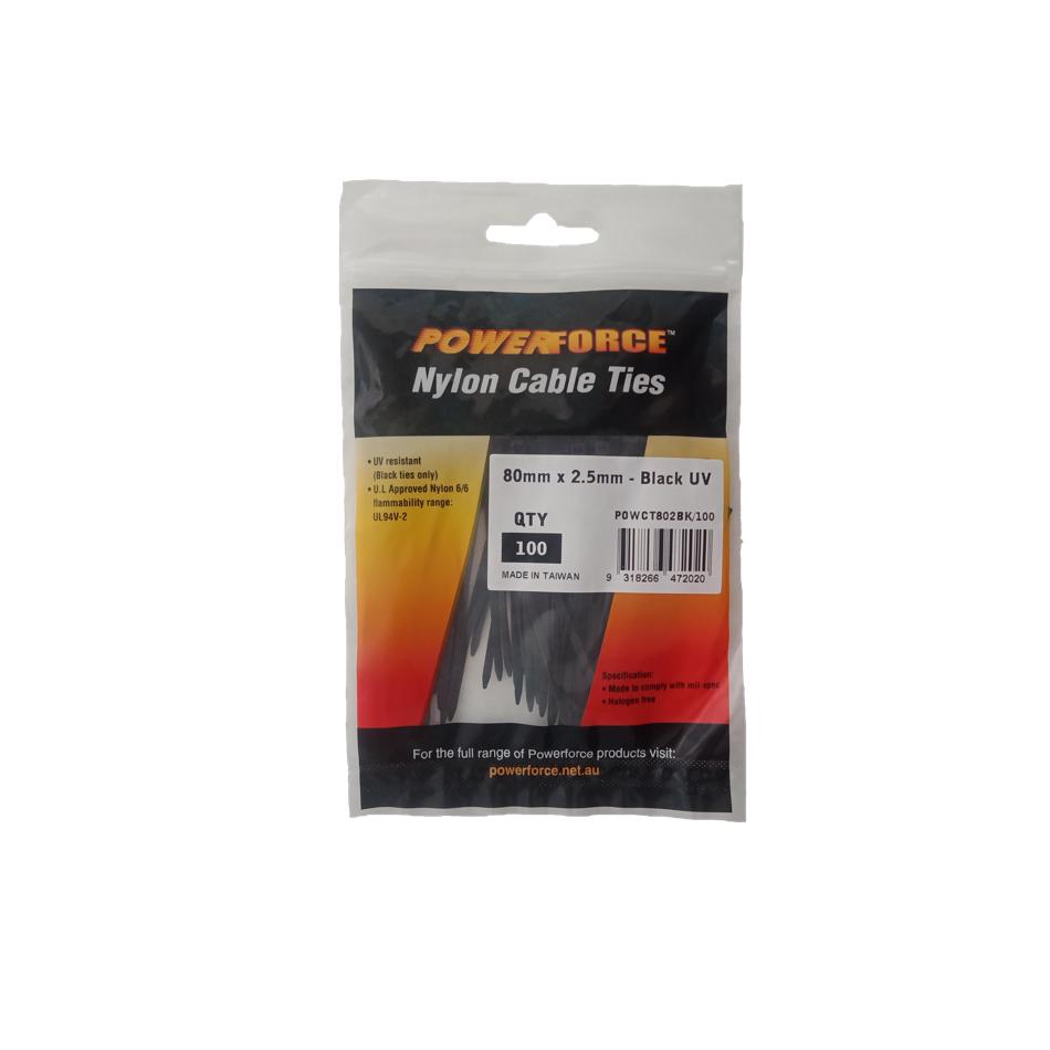 Cable Ties Black 80mm x 2.5mm - Powerforce 100 Pack — Folders