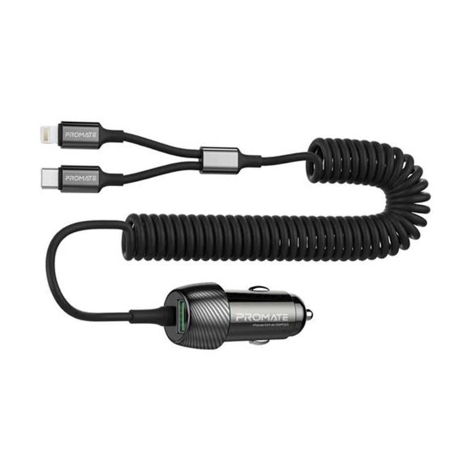 33W Car Charger - Promate with Lightning & USB-C Cable — Folders